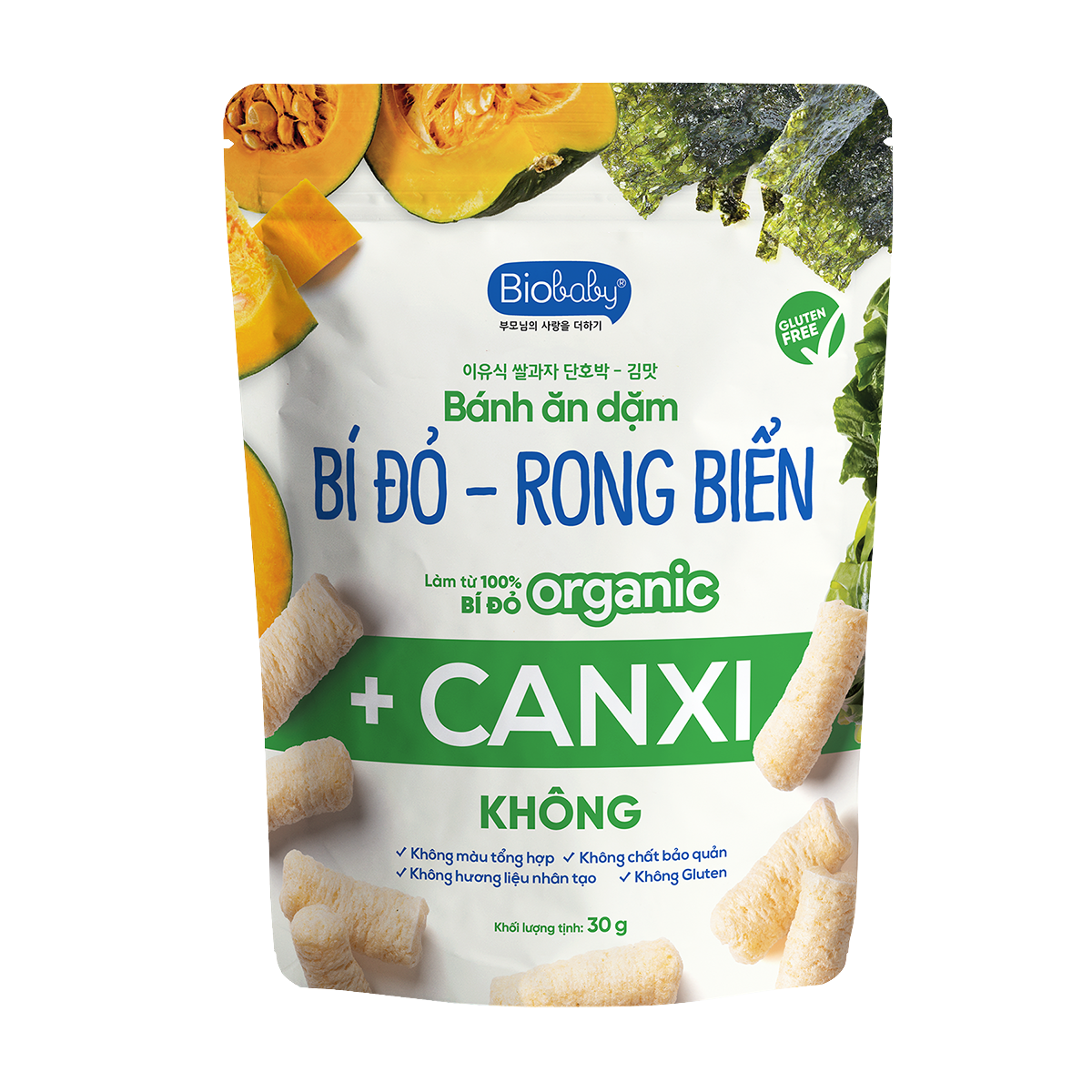 Bánh ăn dặm Biobaby – Vị bí đỏ & rong biển túi 30g cho bé